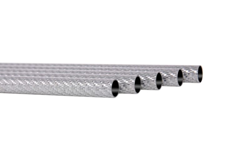 Carbon fiber tube with a Glossy Silver Aluminized Fiberglass